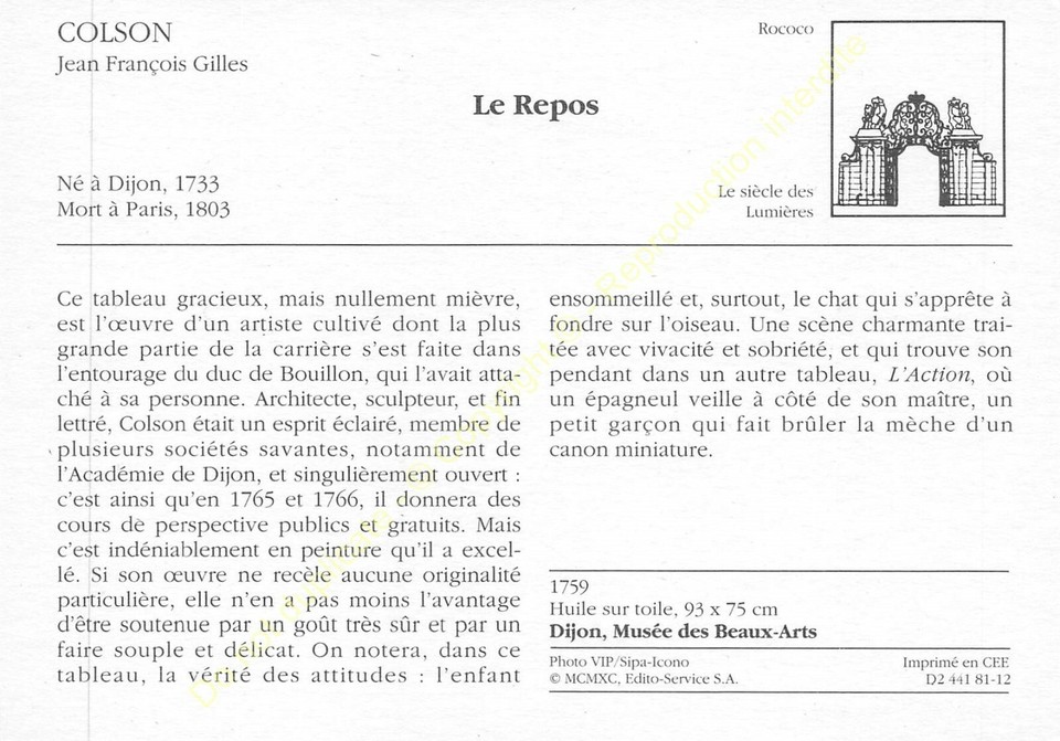Postcard Art Jean Francois Gilles Colson The Rest | eBay