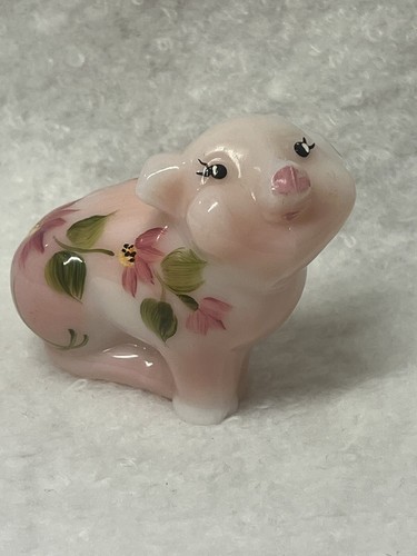 Fenton Figurine Art Glass Pink Pig Hand Painted Floral Artist Signed | eBay