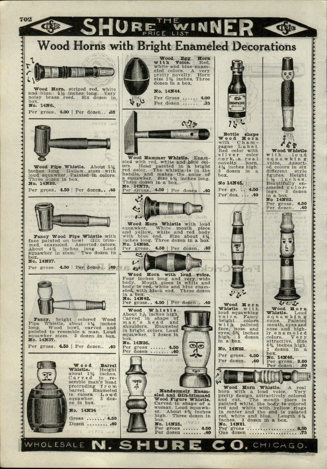 1926 PAPER AD Wood Crickets Noise Makers Horn Whistle Pipe Rattlers ...