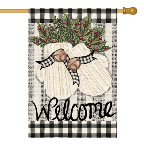 28x40 Inch Double Sided Welcome Winter House Flags for Outdoor Decor ...