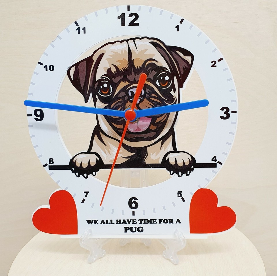Personalised Clock, Your Dog's Name, 50+ Dog Breeds, Cartoon Style ...
