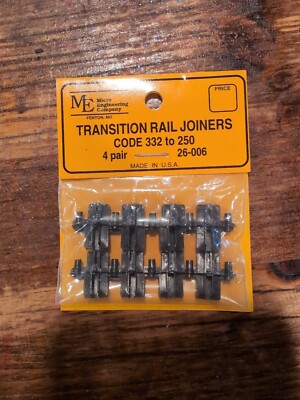 MICRO ENGINEERING #26-006 TRANSITION RAIL JOINER CODE 332 TO 250 G SCALE 4 PAIR | eBay