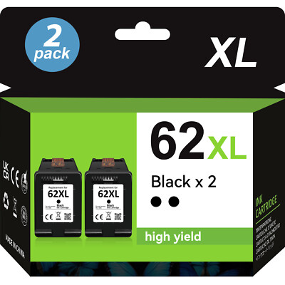 2PK Black for HP 62 XL Ink Cartridge ENVY 5664 5665 7644 OfficeJet 200 ...