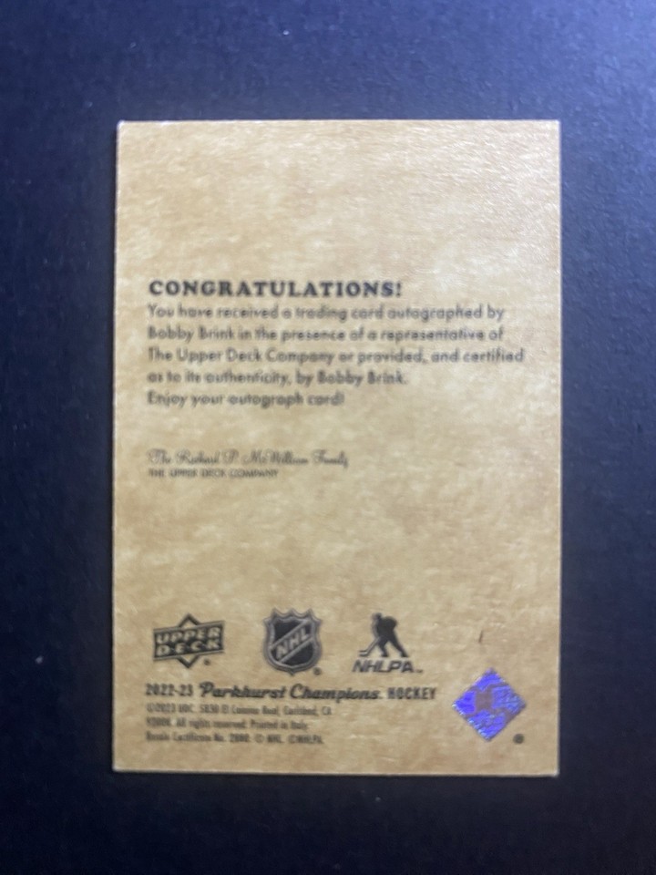 2022 Upper Deck Parkhurst Champions 51 Retros Mini Bobby Brink Rookie ...