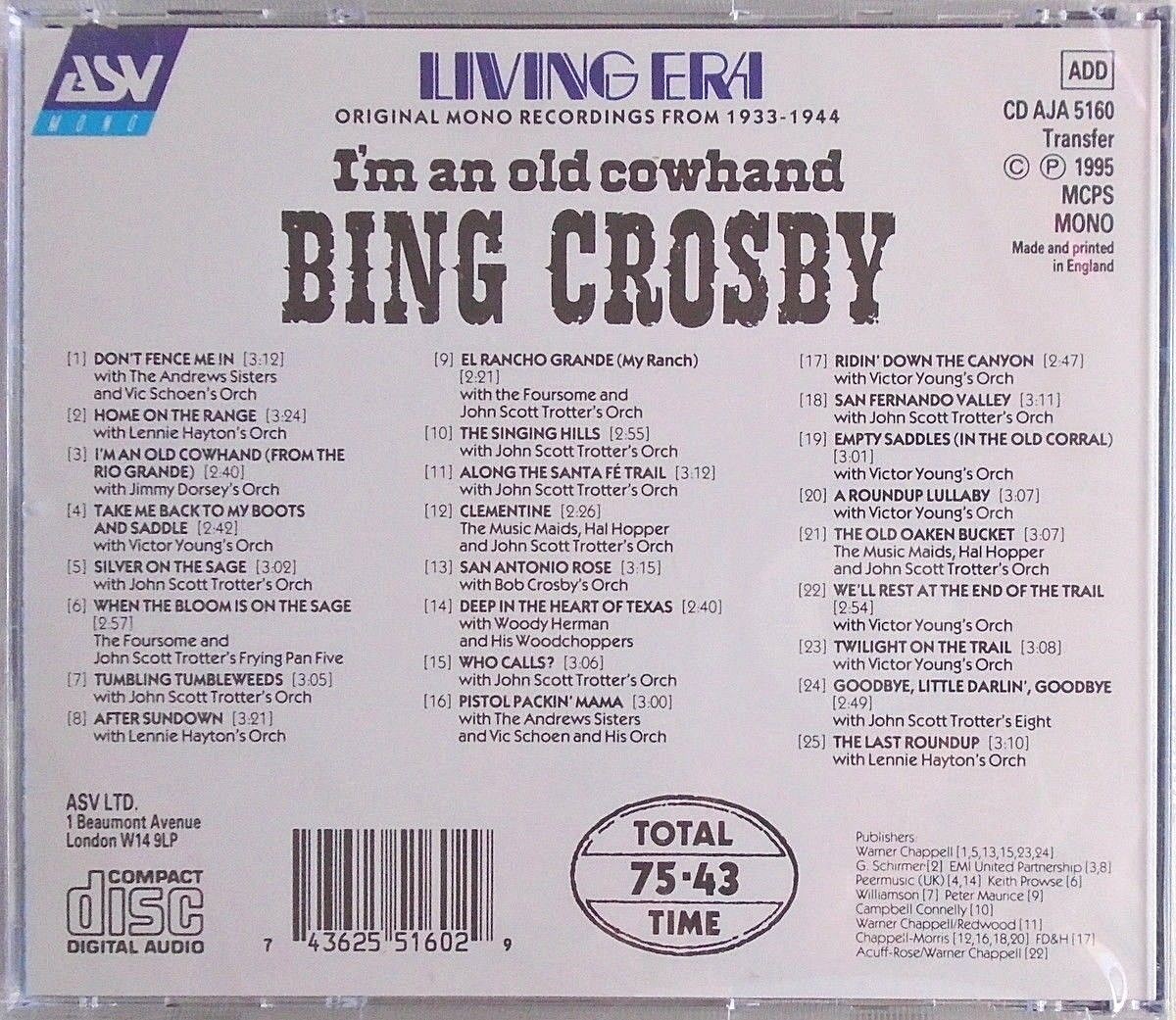 BING CROSBY - CD - I'm An Old Cowhand - BRAND NEW | eBay