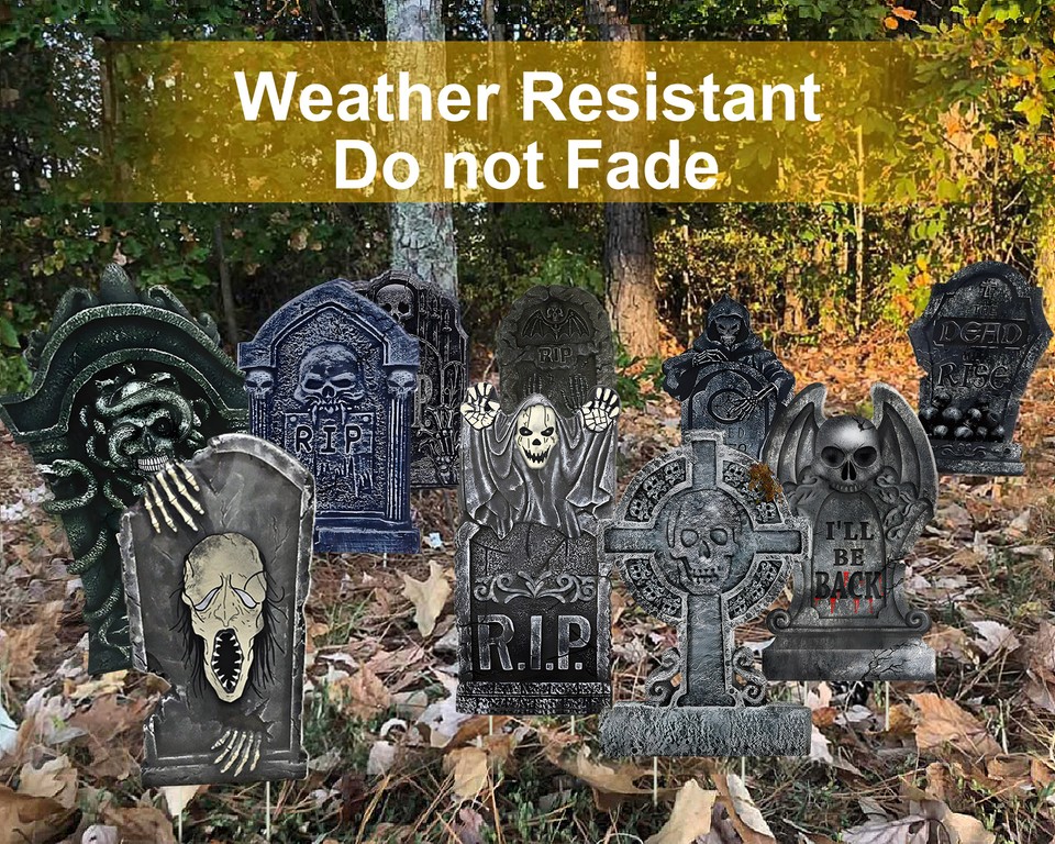 10Pcs Halloween Tombstone Decor Graveyard Headstone Yard Signs w ...