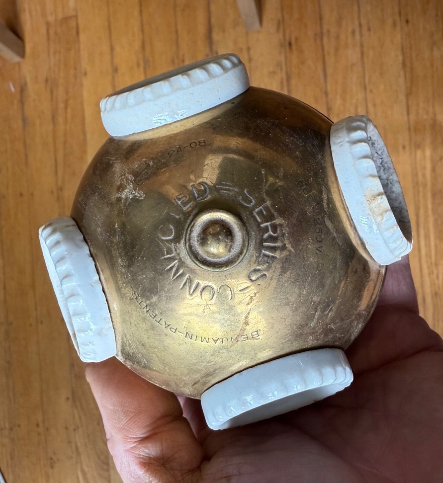 Antique vtg Benjamin 4 bulb socket splitter brass porcelain in series ...