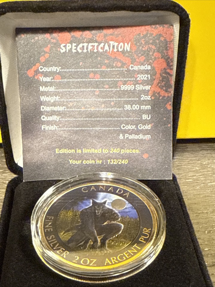 2021 Canada Werewolf 2 Oz Silver Coin .999 Full Moon Edition With Box ...
