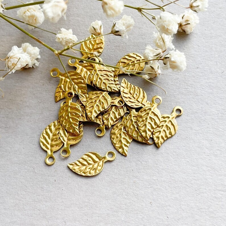 20 pieces Tiny Leaves Brass Earring Charms Dangle Drop Findings Bulk ...