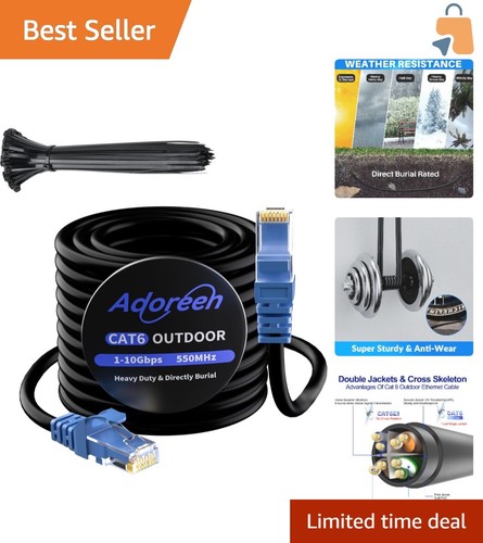 Sturdy 150 Ft Cat 6 Ethernet Cable - Weatherproof Direct Burial for POE ...