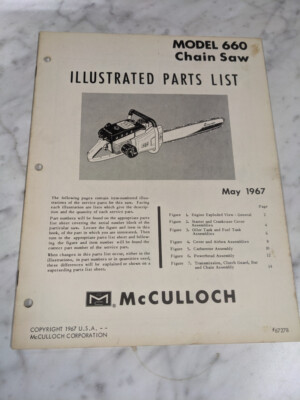MCCULLOCH PARTS LIST BOOK ILLUSTRATED MANUAL CHAIN SAW MODEL 660 67278 ...