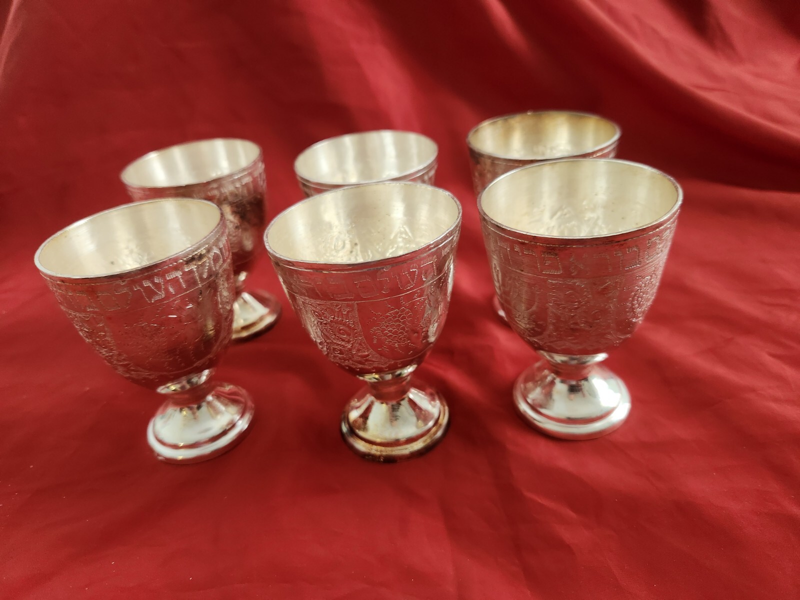 6 X Silver 84 Wine cup Shot Cup Hebrew Jewish Cup/Kiddush Cup/Height 8 ...