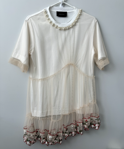 Simone Rocha Asymmetrical Tulle Top with Flower Embroidery Medium | eBay