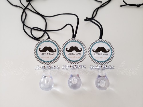 12 Little Man Mustache Baby Shower Pacifier Necklaces Favor Its a boy ...