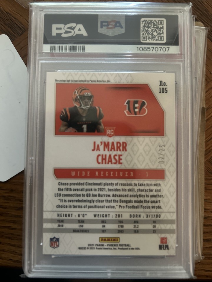 2021 Panini Phoenix Rookie Ja'Marr Chase #105 Pink Autographs /25 (AU ...