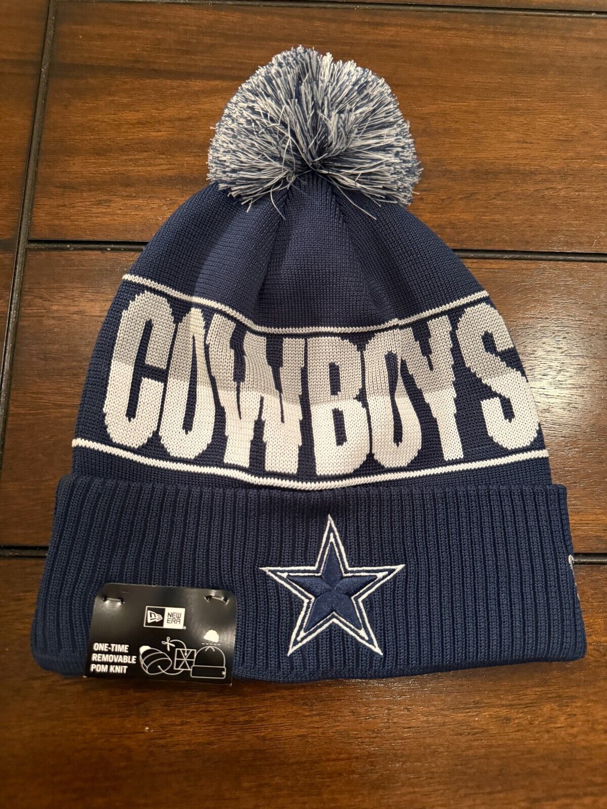 NWT New Era NFL Dallas Cowboys Script Logo Beanie Pom Cuffed Knit Hat ...