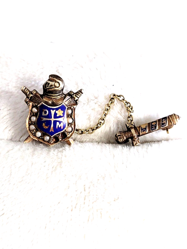 Vtg 10K Gold Masonic DeMolay badge & guard Sheild Sword Pin enamel 2.5g ...