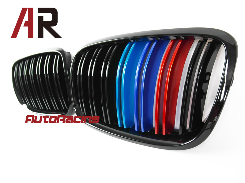 M Look Shiny Black Front Grille W/ Metal M Tri Color For BMW E70 X5 X5M ...