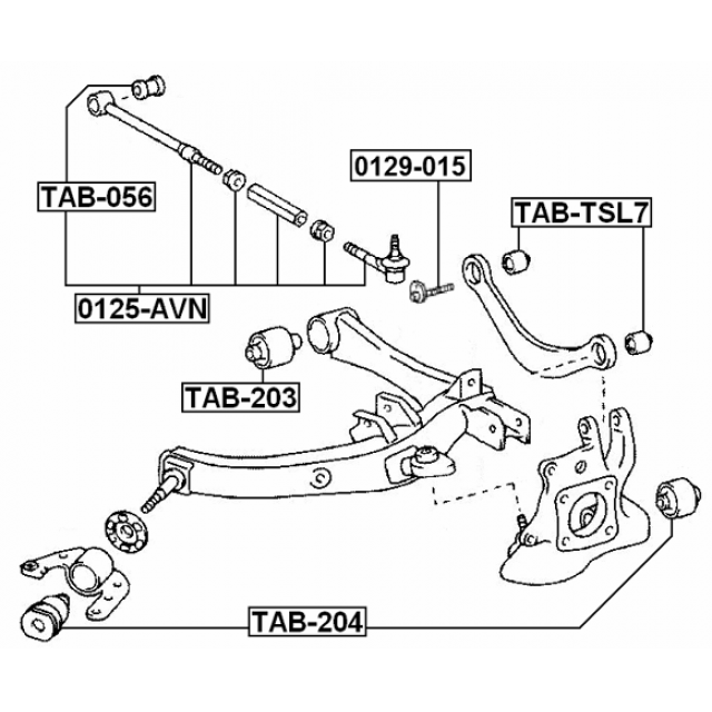 Rear Lower Track Control Arm Bush FEBEST TAB-204 for Toyota Avensis ...