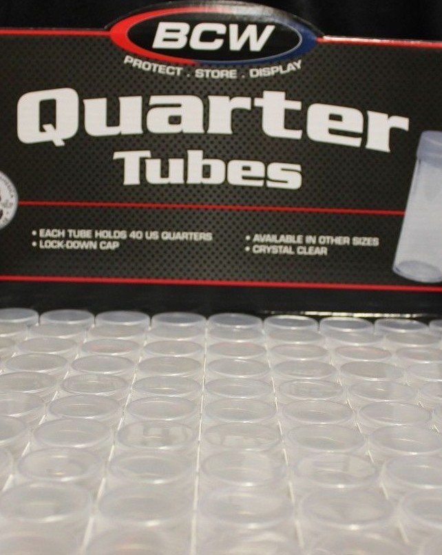 5 BCW Coin Tube QUARTER Round Plastic Storage Tubes Screw Cap HOLDS 40 ...
