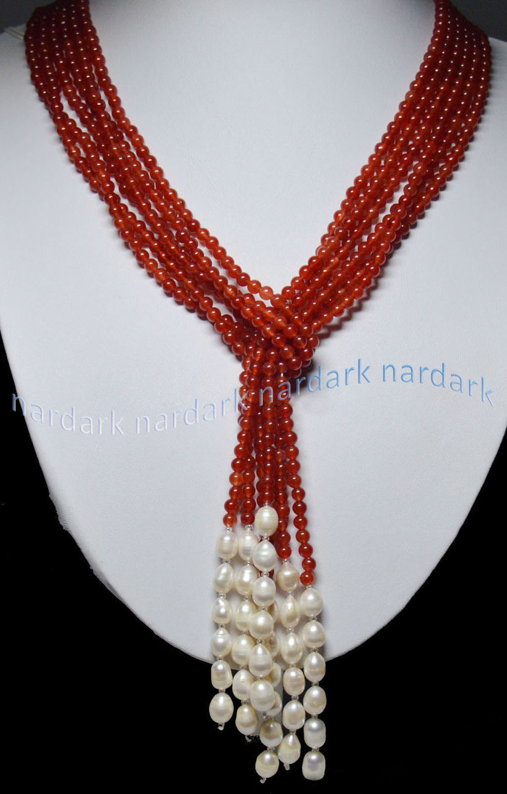3 Strands Natural 4mm Gemstone Round Beads&7-8mm White Pearl Scarf ...