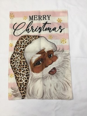 African American Santa Garden Flag Merry Christmas 12 X 18 Crowned ...