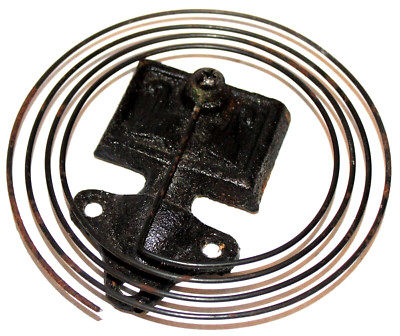 ANTIQUE CLOCK PART ~ Gong Spring Ringer Base-Cast Iron Embossed Symbols ...