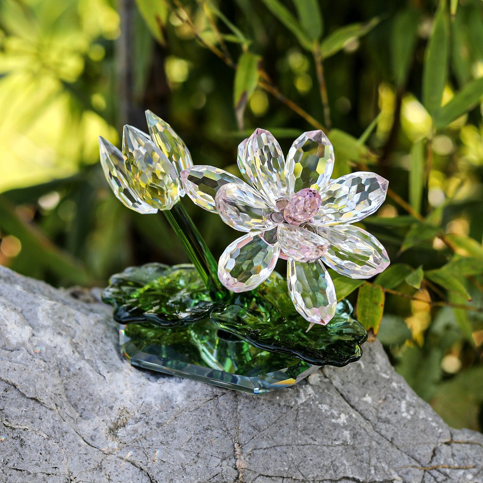 Crystal Lotus Bud Figurine Collectible Feng Shui Art Glass Lotus Flower ...