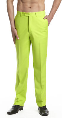 CONCITOR Men's Dress Pants Trousers Flat Front Slacks Solid LIME GREEN ...