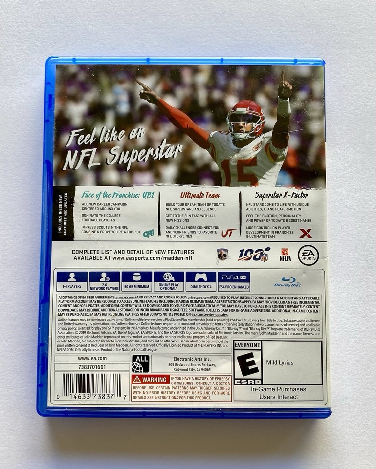 PS4 Madden 2020 NFL Sony Playstation 4 2020 Video Game Disc and Case ...