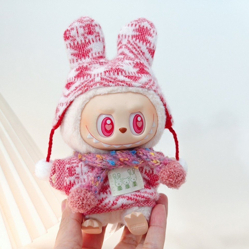 Labubu Doll Clothes,Hat,Sweater,Scarf,Three-Piece, Changeable Outfit NO ...