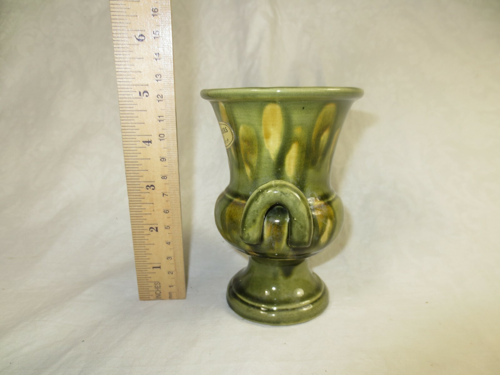 Vintage labeled 2-handle Ceramic Inarco Vase Japan ~ olive hand-glazed ...