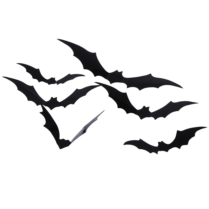 12Pcs/set 3D Black PVC Bat DIY Decor Wall Sticker Halloween Party Bar ...