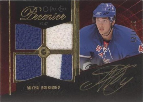 2009-10 O-Pee-Chee Premier - Autographed Quad Rookie Memorabilia #91 Artem Anisimov /299 (AU ...