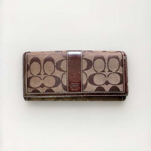 Coach Signature Checkbook Wallet Brown | eBay