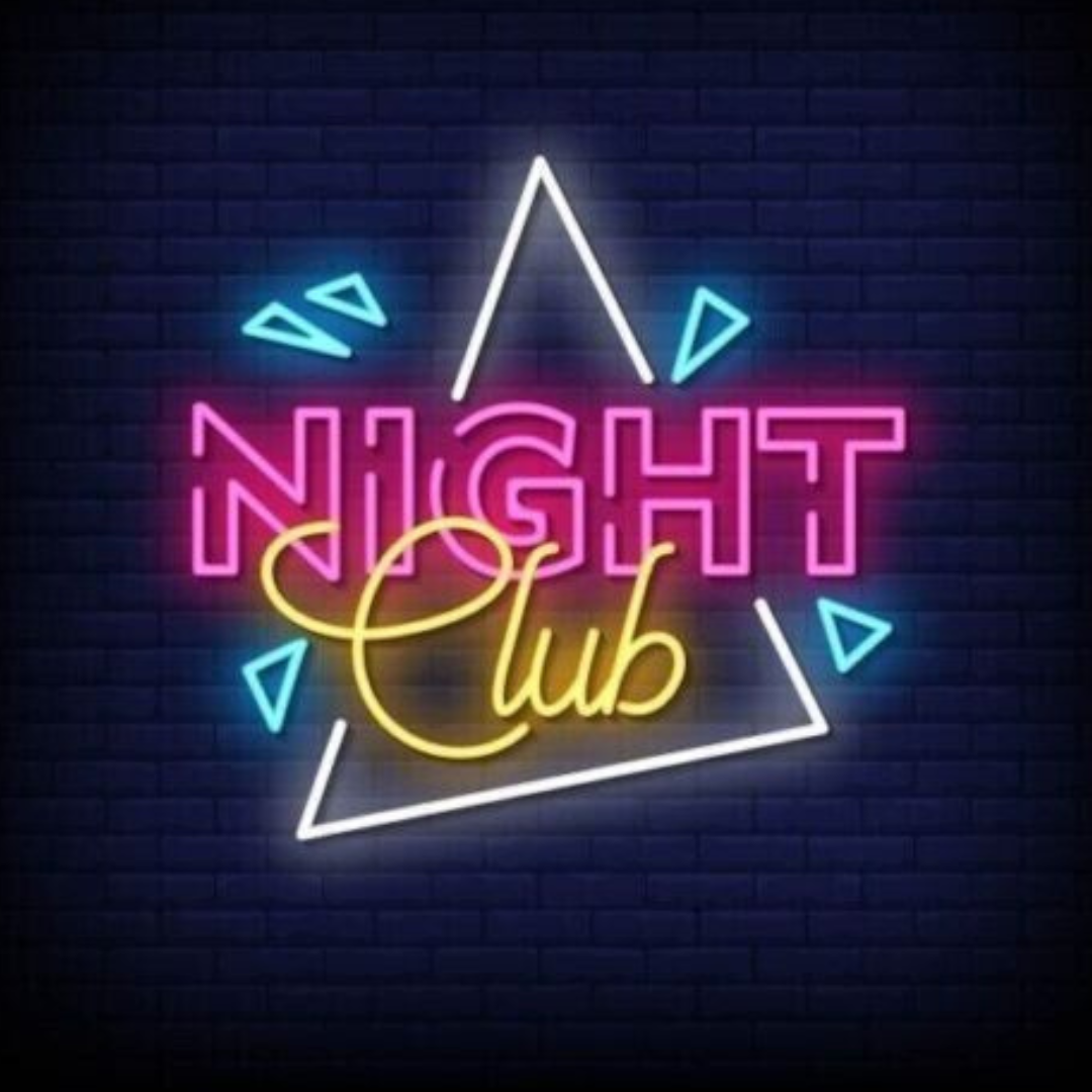 Neon Lights Club Poster Group Of Young, Active People At The Night