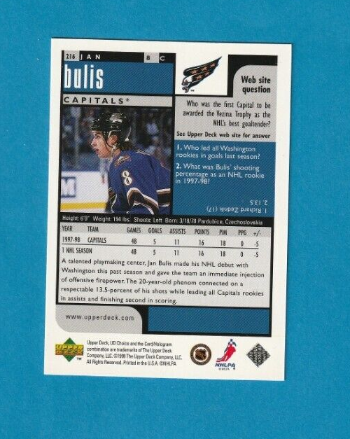 1998-99 UD Choice RESERVE parallel # 216 Jan Bulis WASHINGTON CAPITALS ...