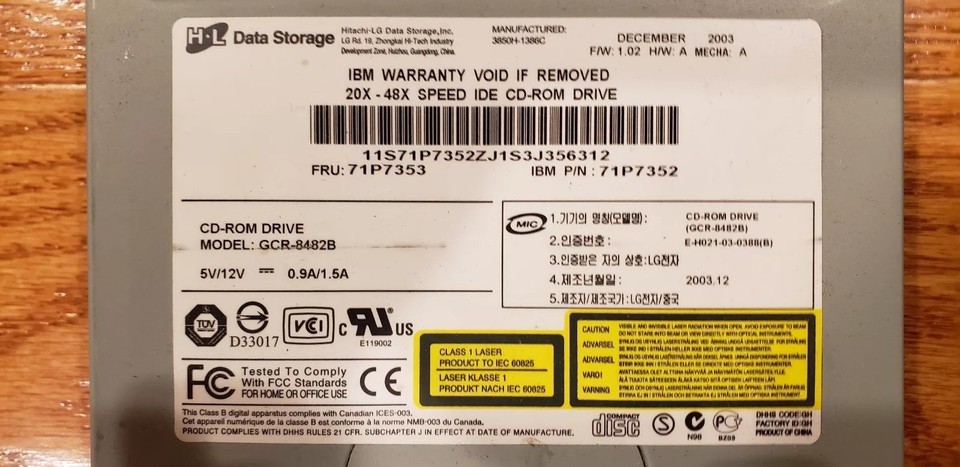 IBM Hitachi-LG 20x - 48x CD-ROM Drive IDE gcr-8482b 71p7353 71p7352 ...