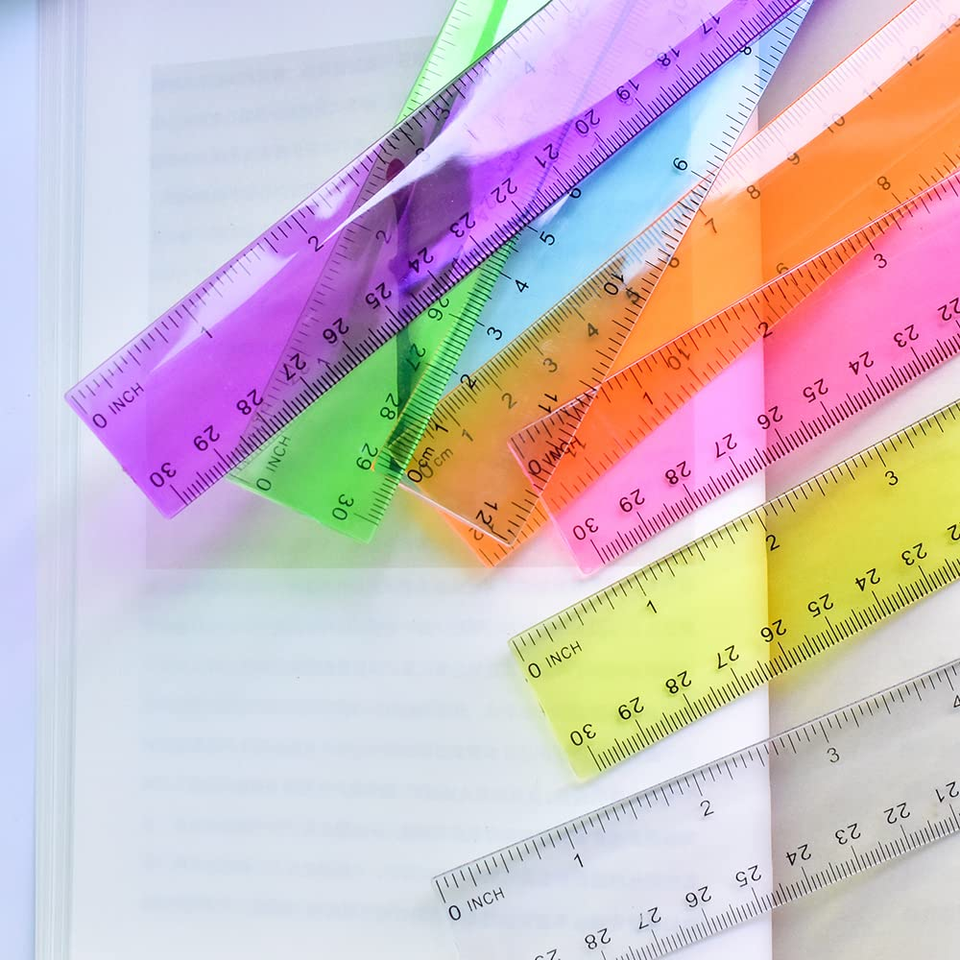 7 PCS Color Transparent Ruler Plastic Rulers - 12 Inch, Kids Ruler for ...