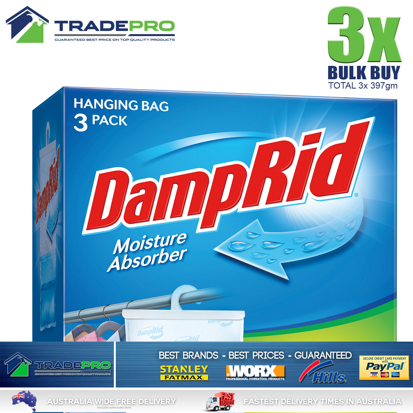 3x DampRid Hanging Moisture Absorber 397g Damp Rid Packs Model Mould ...