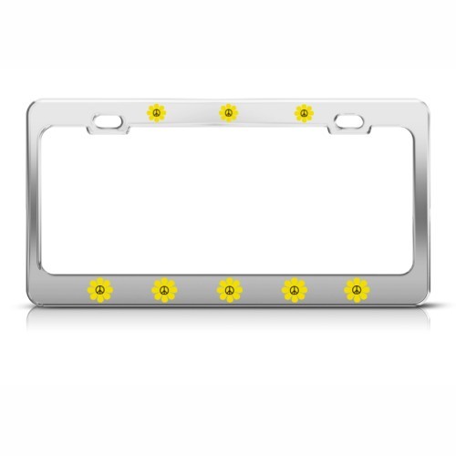 License Plate Frame Yellow Daisy Peace Flower Car Accessories Stainless ...