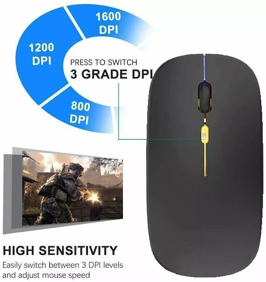 2.4GHz Wireless RGB Optical Mouse - USB Rechargeable for PC|Laptop ...