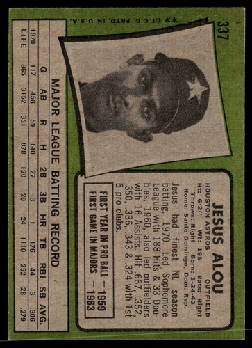 Jesus Alou 1971 Topps #337 EX | eBay