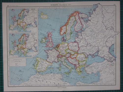 1952 Grand Carte ~ Europe Angleterre France Espagne Italie Encart Prior ...