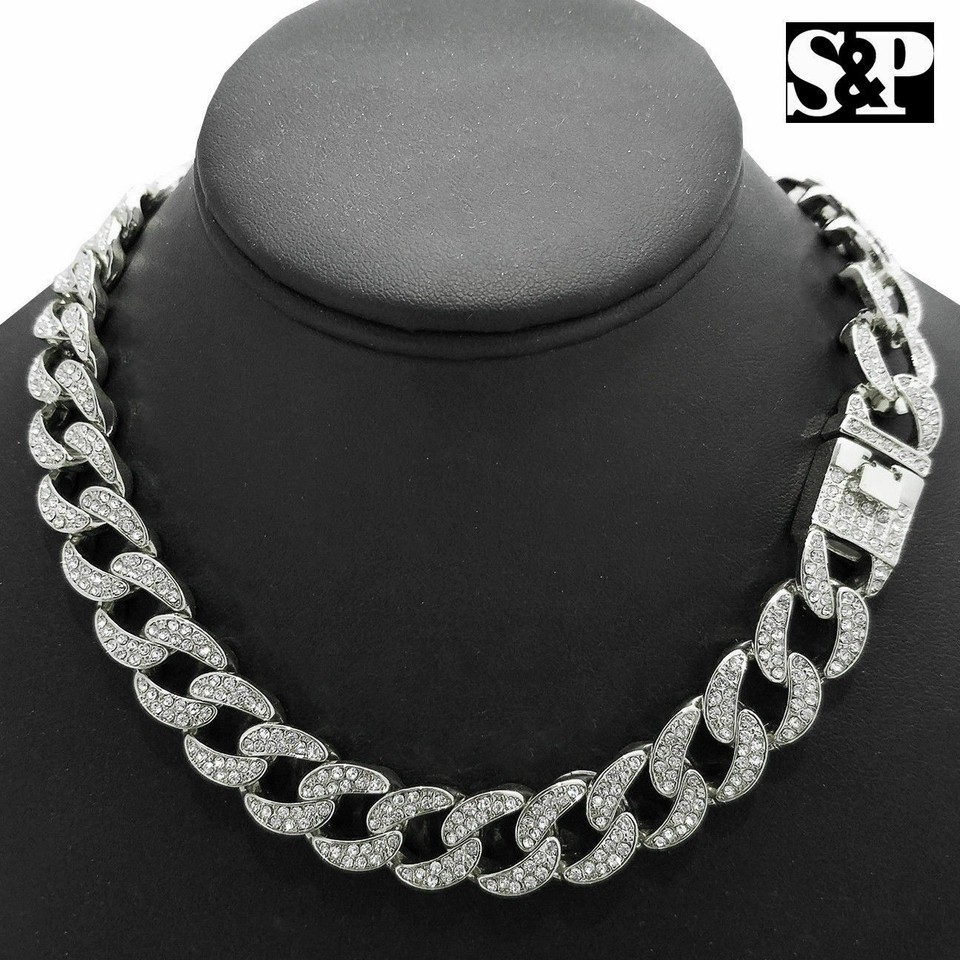Hip Hop T-REX Skeleton Necklace & 18" Iced Cuban Box Lock Choker Chain ...