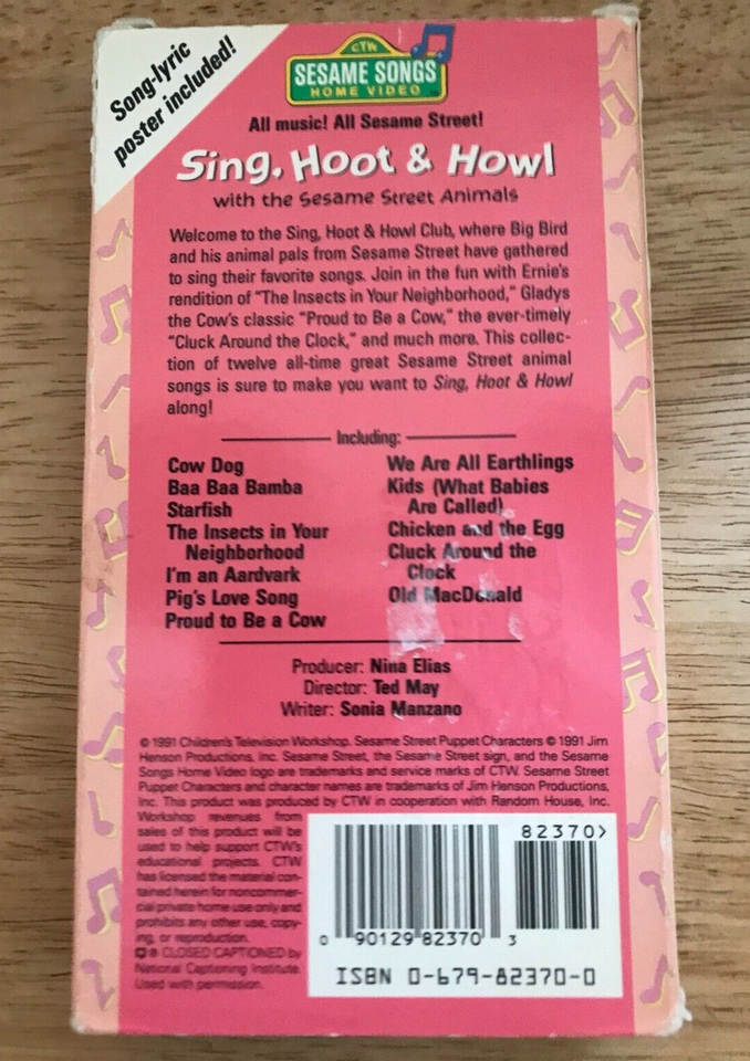 CTW~SESAME SONGS~SING, HOOT & HOWL WITH THE SESAME STREET ANIMALS~VHS ...