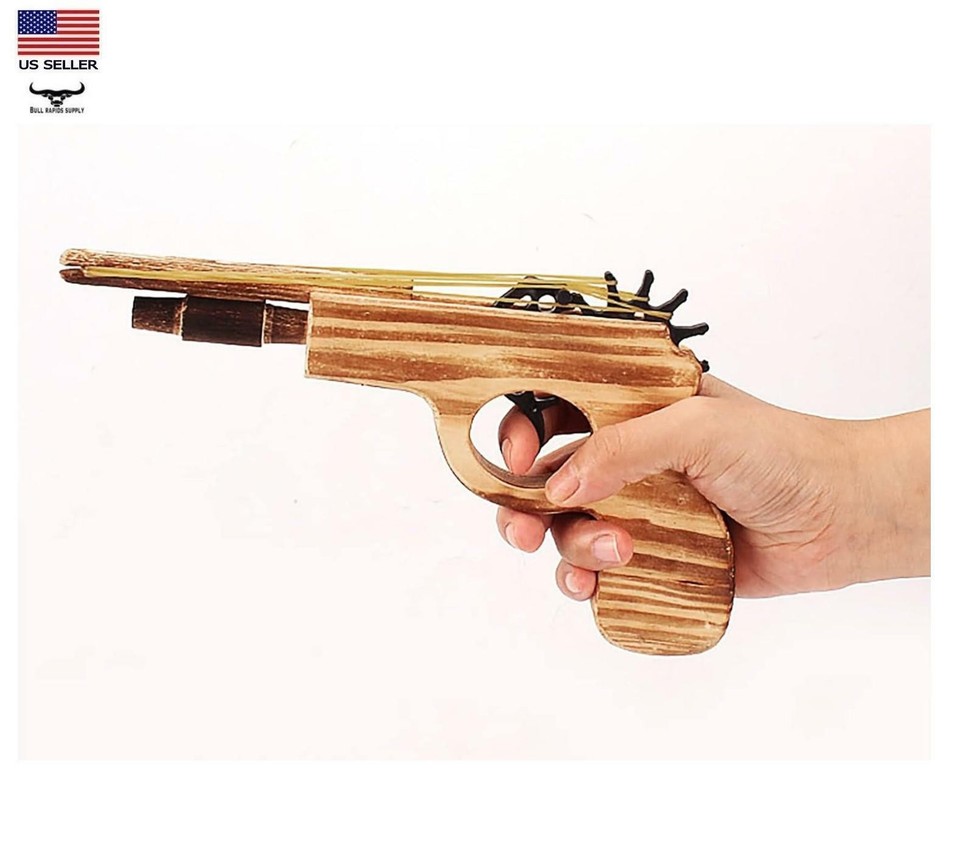 2 pack Wooden Rubber Band Gun Revolver Outdoor Toy w/ Rubber Bands 9 ...