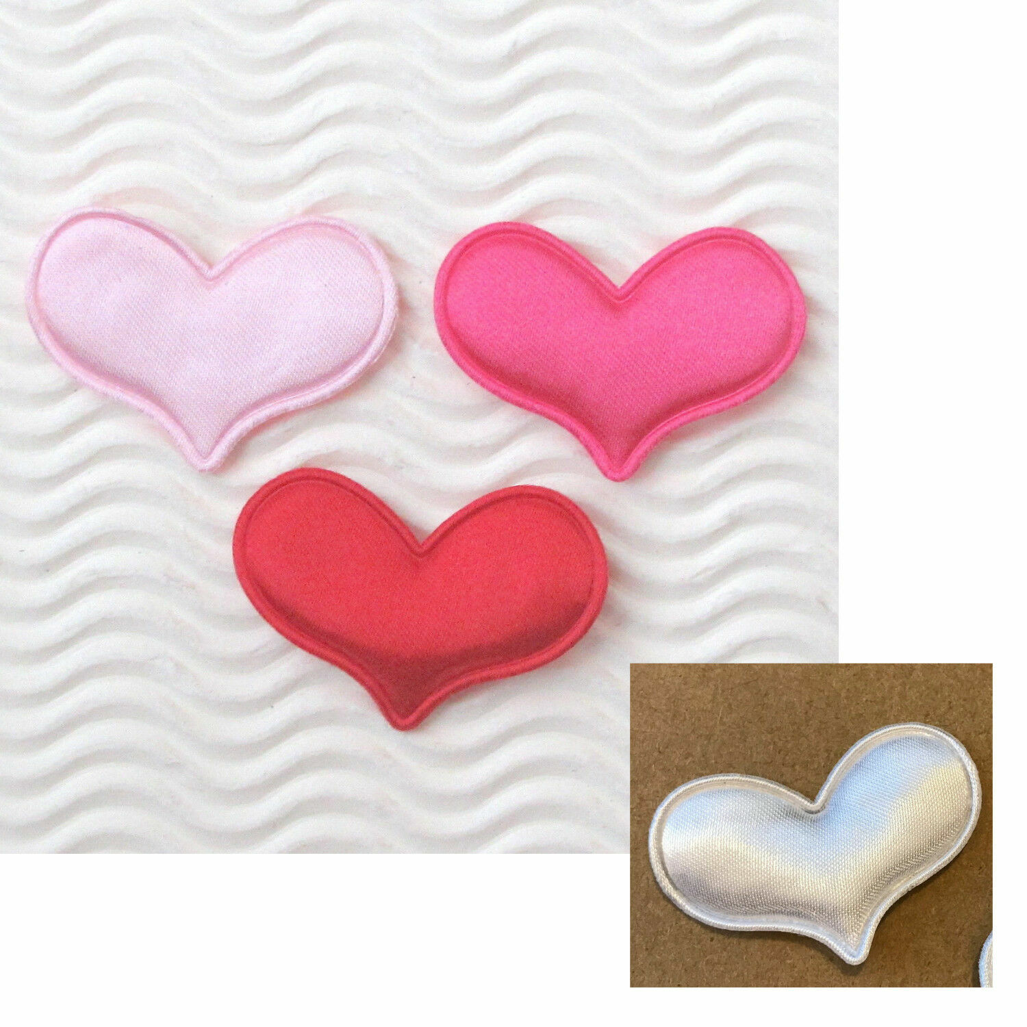 60-80pc x 1.5" Padded Satin Heart Appliques for Valentine's Day Wedding ...