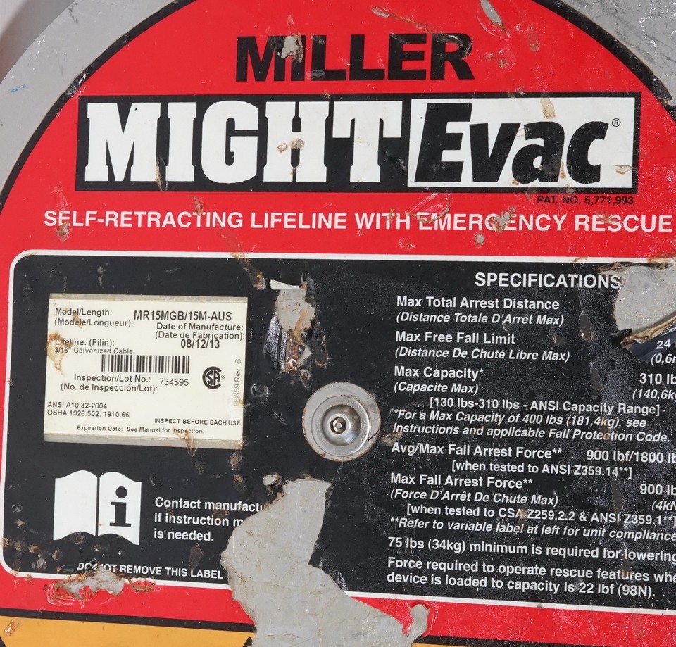 Miller MightEvac Self-Retracting Lifeline 15M and Emergency Rescue ...