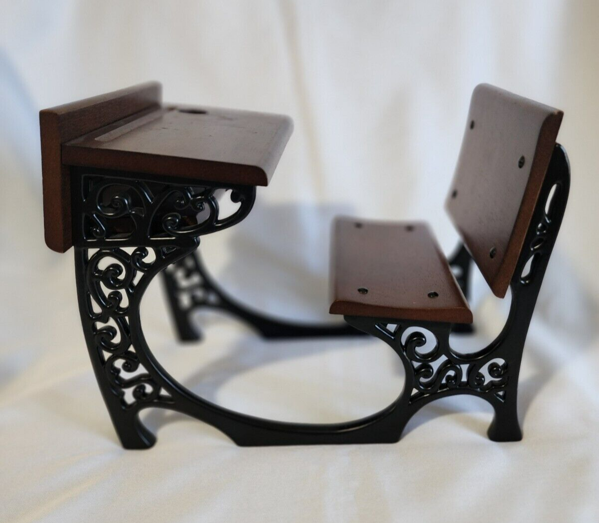 American Doll Mini School Desk Solid Wood Ornate Cast Iron Legs 12.5 X ...